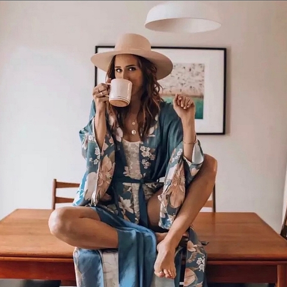 Dresses | New Vintage Floral Print Peacock Kimono Maxi Duster Jacket ...